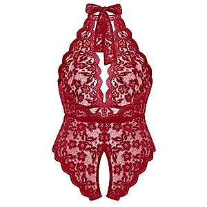 Avidlove Women Plus Size Lingerie Sexy Lace Bodysuit One Piece Babydoll Wine Red 22 Plus