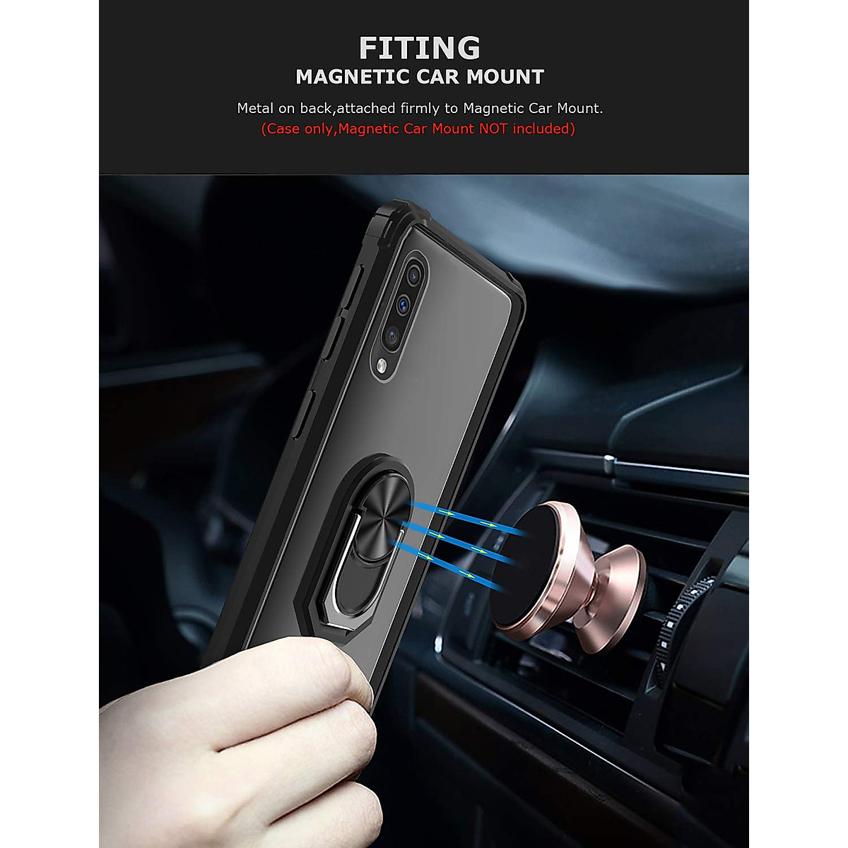 GREATRULY Kickstand Case for Samsung Galaxy A50 / A50s,Drop Protection Clear Case for Galaxy A50 / A50s,Slim Phone Cover Shell,Soft Bumper + Hard Back + Ring Stand Fits Magnetic Car Mount,Black