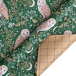 RUSPEPA Christmas Kraft Wrapping Paper - Owl, Reindeer, Christmas Ball and Text Design - 4 Rolls - 30 inches x 10 feet per Roll