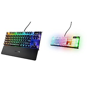 SteelSeries Apex 7 TKL Compact Mechanical Gaming Keyboard – OLED Smart Display – USB Passthrough and Media Controls – Linear and Quiet – RGB Backlit (Red Switch) with PRISMCAPS-Double Shot Keycaps