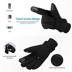 BESSTEVEN Thick Winter Gloves for Cold Weather Motorcycle Riding Hiking Truck Driver Dog Walker Christmas Thanks Giving Day Gift with Wear-Resistant Cowhide Leather Palm Large Black