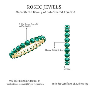 Certified Lab Grown Emerald Eternity Band, AAAA Quality, Emerald Anniversary Ring - With Jewelry Box, 14K Yellow Gold, Size:US 9.00