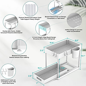 Under Sink Organizers and Storage, 2 Pack Large Capacity Heavy Load Pull-out Under Sink Shelves with Sliding Drawer for Kitchen and Bathroom, White