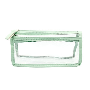 Funny live Transparent PVC Pencil Case Pen Bag Organizer Cosmetic Makeup Bag, Clear Double Compartments Case Bag for Travel | Makeup Brush | Stationerys | Small Crafts, PENS NOT INCLUDED （Mint Green）