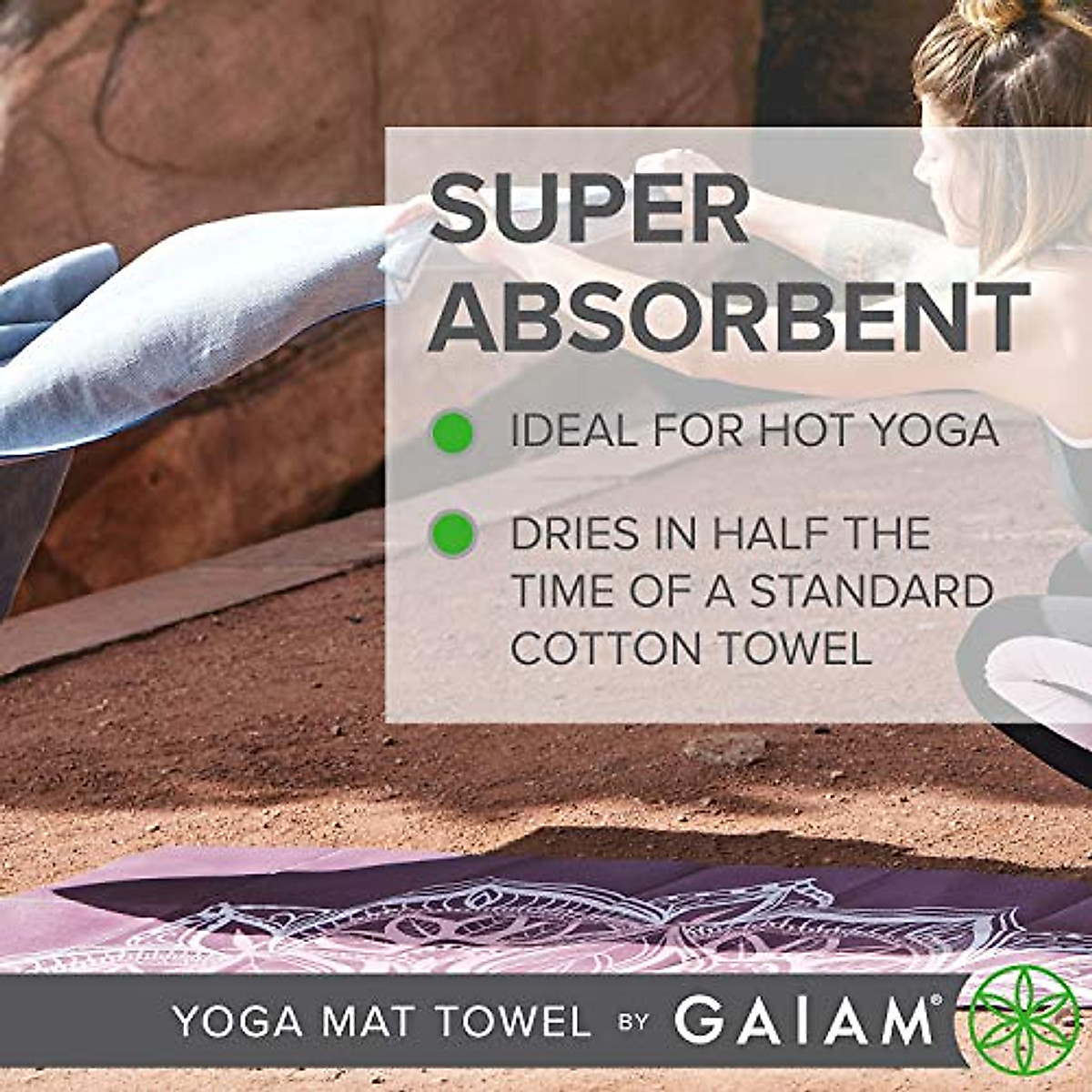 Gaiam Yoga Mat Towel Microfiber Mat-Sized Yoga Towel for Hot Yoga (68" L x 24" W), Heron Lilac