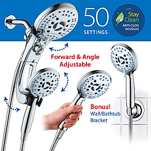 AquaCare As-Seen-On-TV High Pressure Handheld/Rain 50-mode 3-way Shower Head Combo with Adjustable Arm - Anti-clog Nozzles, Tub & Pet Power Wash, 6 ft. Stainless Steel Hose, All Chrome Finish