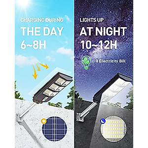 A-ZONE 300W Solar Street Lights Outdoor Waterproof, 6500K 30000LM Outdoor LED Street Light Dusk to Dawn, LED Wide Angle Lamp with Motion Sensor and Remote Control, for Parking Lot, Yard, etc.