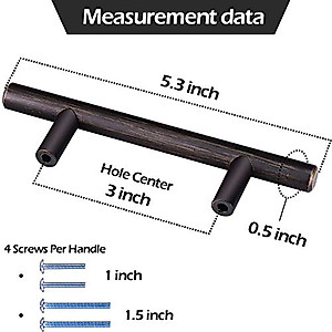 30 Pack Bronze Solid Cabinet Handles Drawer Pulls, 5.38-inch/136mm Length (3-inch Hole Center) Door Handle (1/2-inch Diameter) Kitchen Stainless Steel Cabinet Hardware Handle, Oil-Rubbed Bronze