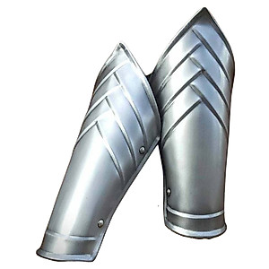 Active Industries Medieval Bracers Fully Functional Arm Guard for Cosplay, Role-Play, Costume Armour Handmade Set Armor Leather Steel Costume, Silver, 10 - 12 Inch Adult Size