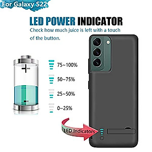 RUNSY Battery Case for Samsung Galaxy S22, 4800mAh Rechargeable Extended Battery Charging Charger Case, Add 100% Extra Juice, Not Compatible with S22+ or S22 Ultra (6.1 inch) Black