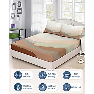 Abstract Painting Mountain Scene Fitted Bed Sheets Full Size Fit 5-16inch Deep Pockets,Luxury Bottom Sheet Bedding Set with Pillow Case,Minimalist Natural Hill Sunset Fitted Sheet for Mattress