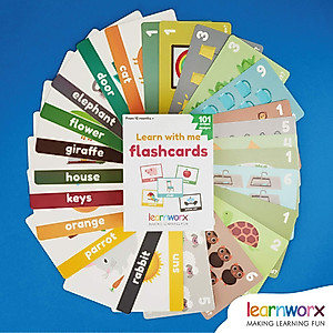LearnWorx 101 Baby Flash Cards for Toddlers 1-3 | Award Winning First Words Toddler Flash Cards | Speech Toys Help Learn Objects, Numbers & Play Games - Big Toddler Learning Flashcards Preschool Kids