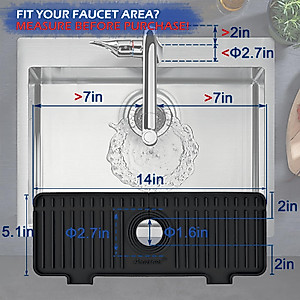 Amerner Kitchen Sink Splash Guard, 10° Large Slope & Adaptable Hole Faucet Mat for Kitchen Sink, Silicone Sink Organizer Sponge Holder for Kitchen, Bathroom, RV, Bar, 14.2” x 5.1”, Black