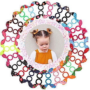 YASUNMI 50pcs Children Hair Ties+200pcs Rubber Bands, Cute Toddler Rabbit Ear Hair Ties, Seamless No Crease Elastic Cotton Bows Ponytail Holders Hair Accessories for Baby Toddler, Kids, Teens