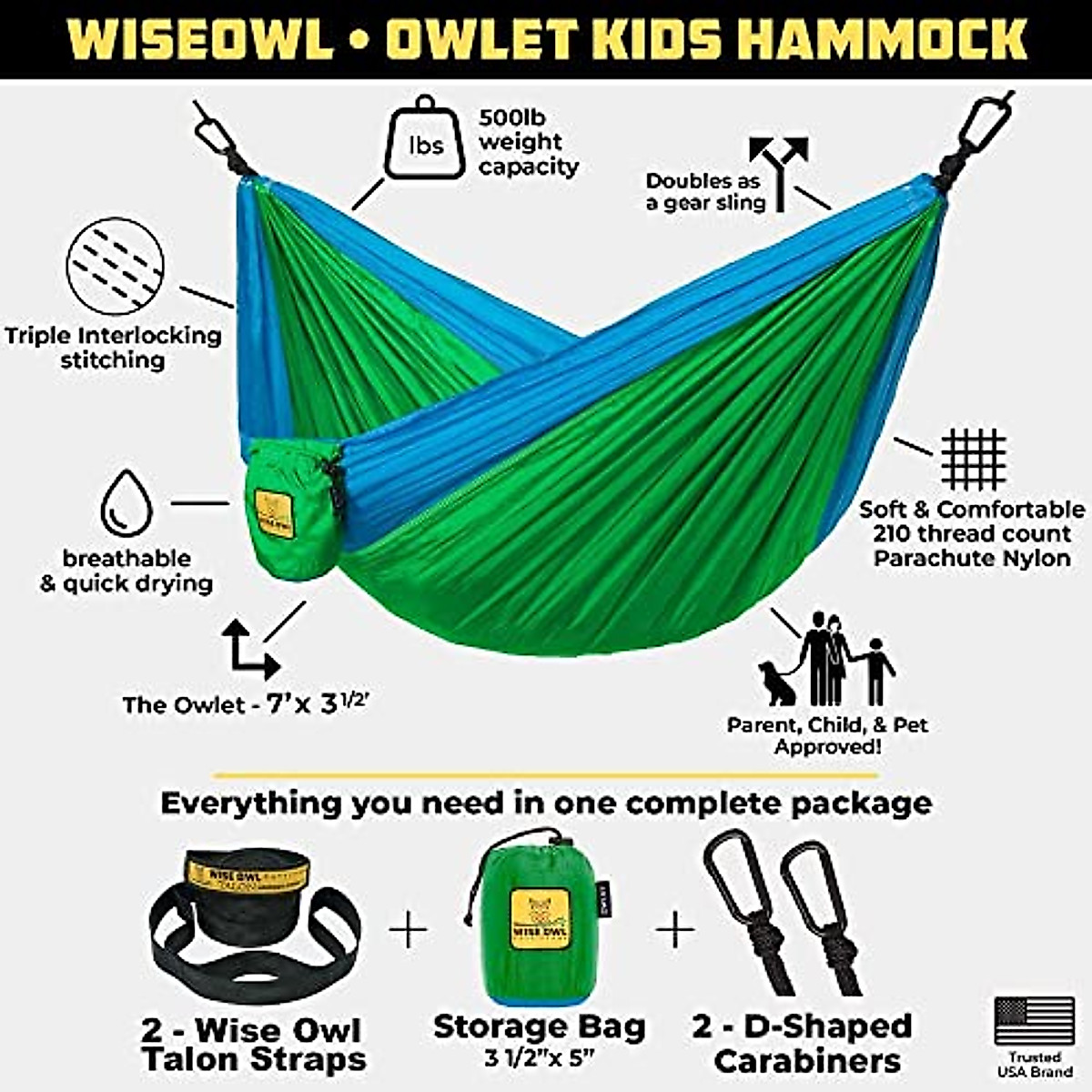 Wise Owl Outfitters Camping Hammocks Duo - Set of 2, Adults and Kids Hammock for Outdoor, Indoor, Single & Double Use w/Tree Straps - Camping Gear Essentials,