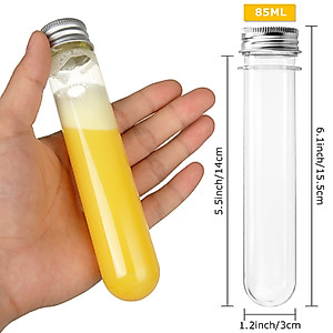 50 Pack 85ML Plastic Tubes with Caps, 150x30mm Plastic Clear Test Tubes for Sample, Scientific Experiments, Party, Candy Storage