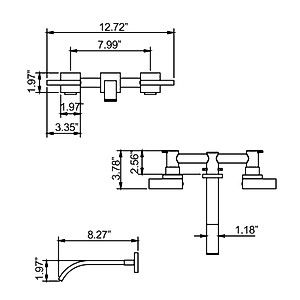 RBROHANT Brushed Brass Wall Mount Bathroom Faucet Brushed Gold Bathroom Sink Faucet, 2 Handles, Wall Mounted, Rough-in Valve Included, RB0997