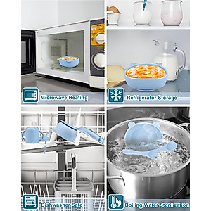 OFUN 8 Pack Silicone Toddler Feeding Set, Baby Led Weaning Supplies with Adjustable Bib, Divided Suction Plate, Bowl and a Sippy Cup, with 2 Spoon, 2 Folk, Eating Utensil for 6+ Months