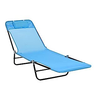 Outsunny Folding Chaise Lounge Chair, Pool Sun Tanning Chair, Outdoor Lounge Chair with Reclining Back, Breathable Mesh Seat, Headrest for Beach, Yard, Patio, Blue