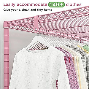 Raybee Clothing Rack Heavy Duty Clothes Rack 79" H Clothes Racks for Hanging Clothes Rolling Clothes Rack Adjustable Clothing Rack with Wheels Wire Garment Rack 79" H X35.5 W X15.7 D, Pink