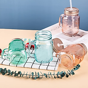 SUNNOW Vastto 6 Pack 15 Ounce Chromatic Engraved Glass Jar Mug with Handle and Straw