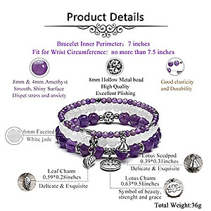 Jovivi 3pcs Amethyst Crystal Beaded Chakra Bracelet Natural Healing Energy Beads Stone Therapy Reiki Stackable Stretch Bracelets Set for Women