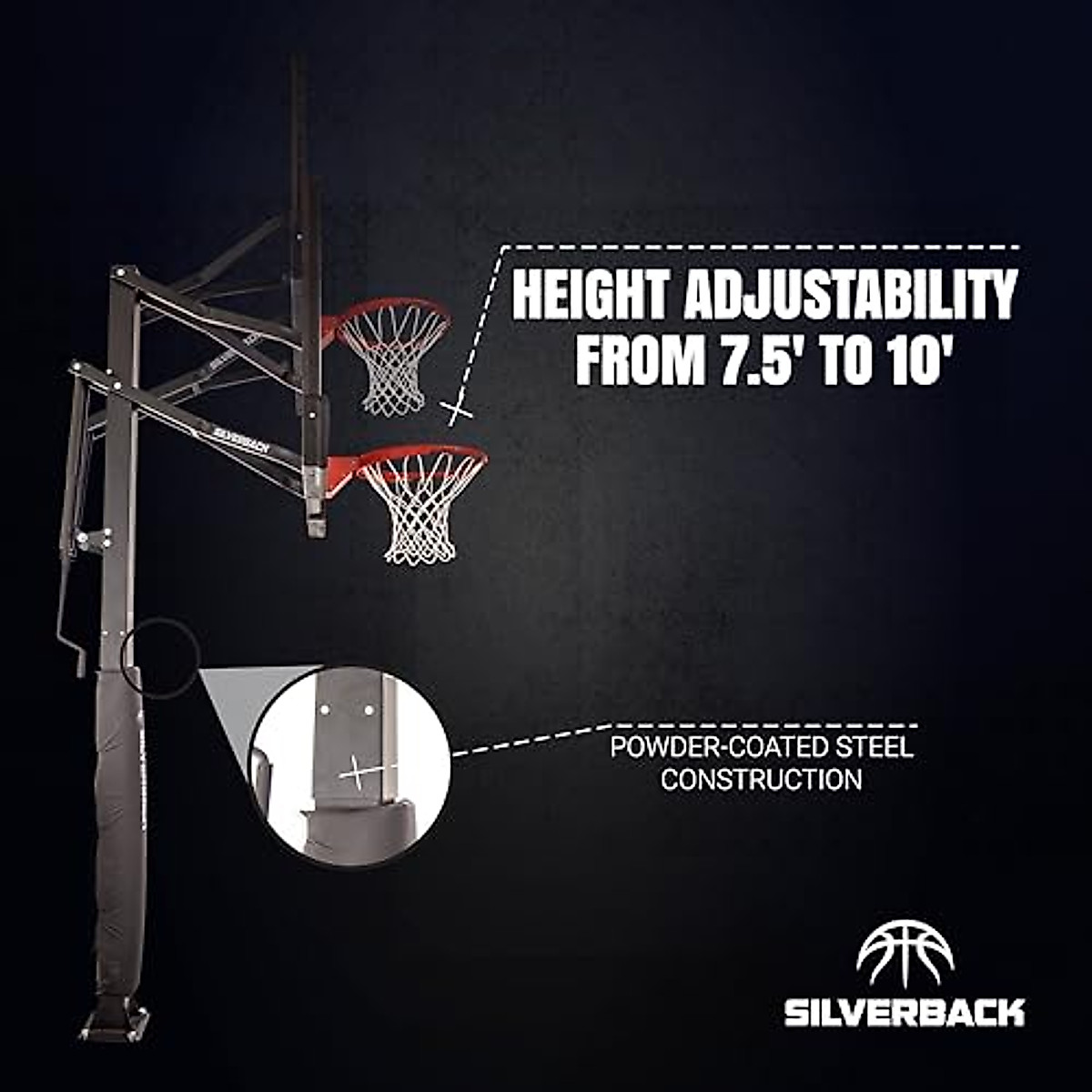 Silverback Ghost Basketball Goal with 60-Inch Tinted Tempered Glass Backboard