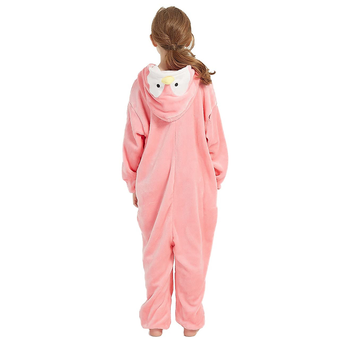 ABENCA Penguin Onesie Kids Animal Costume Girls Pajamas One Piece Plush Sleepwear Cosplay Halloween Christmas.Pink.120