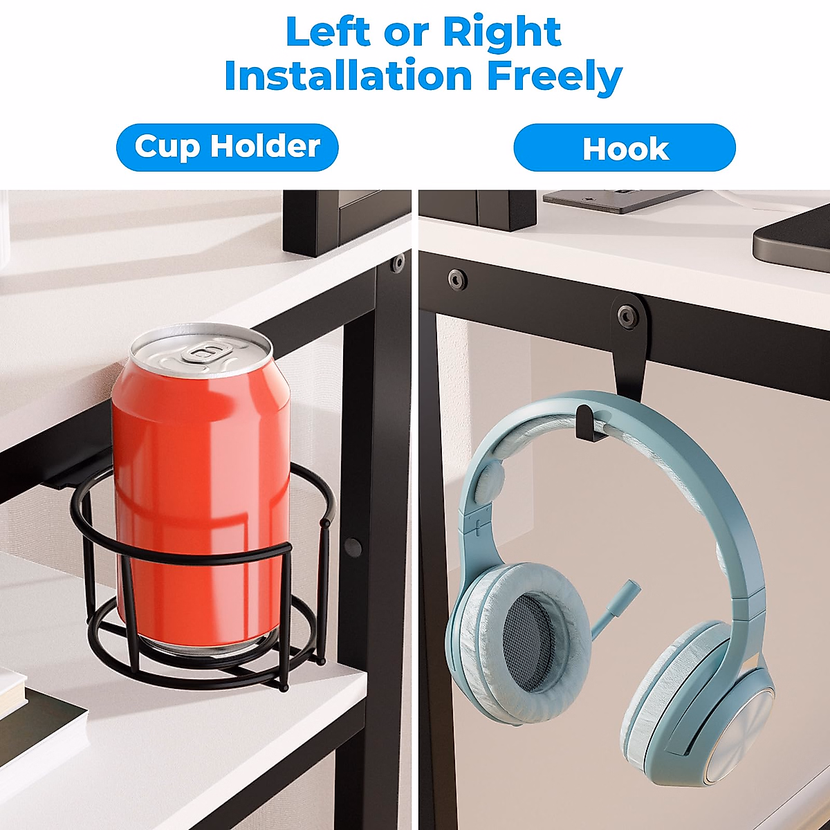 GreenForest 47 inch Computer Desk with Power Outlets, Small Home Office Desk with Ergonomic Monitor Stand, Reversible Gaming Desk, Modern Study Desk, Laptop Desk, White