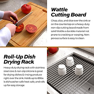 TECASA 32 inch Workstation Kitchen Sink, Undermount Deep Single Bowl, Stainless Steel with Integrated Ledge and Accessories (Pack of 5), World-class Manufacturing Standard (32" x 18" x 10")