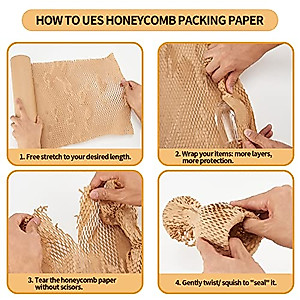 Honeycomb Packing Paper, HONSREO 15 Inches x 230 Feet Eco Friendly Recyclable Cushioning Material, Bubble Wrap for Moving Shipping Breakable Supplies with 20 Fragile Sticker Lables (Brown)