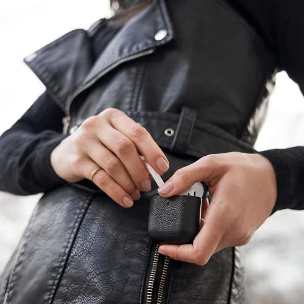 Courant Premium Leather AirPods Case Cover, Compatible with Apple AirPods 1 & 2, Visible Front LED Light, Anti-Scratch, Shock Resistant, Supports Wireless Charging