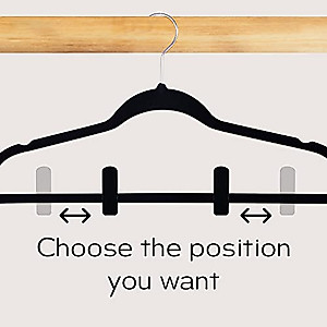 Sleek Pick Premium Velvet Hanger Clips, Black, 20 Pack, 2.25" x 0.87" Non-Slip Grip Felt Plastic Hangers Clip, Heavy Duty, Closet Space-Saving Pants Skirt Clothes Hangers Clip, Clothes Hanger Clip