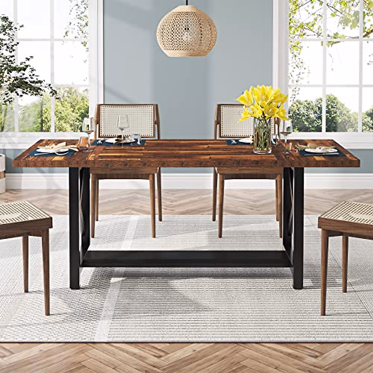 Tribesigns 70.8 Inch Dining Table with Storage Shelf for 6 to 8, Wood Rectangular Kitchen Dining Room Table, Rustic Farmhouse Dinner Table Home Furniture for Dining Room Living Room