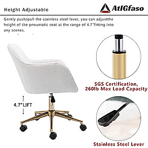 AtIGfaso with Wheels Ultra-Soft Plush Swivel Chair with Adjustable Height and 360-Degree Rotation,Combing Chair Ideal for Home Office or Bedroom, Ergonomic Design, Gold Base, Cream White Color