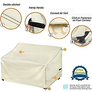 NettyPro Outdoor Sofa Cover Waterproof 3-Seater Patio Couch Cover, Patio Furniture Deep Lounge Sofa Covers with Air Vent and Handle, 88" W x 38" D x 35" H, Beige