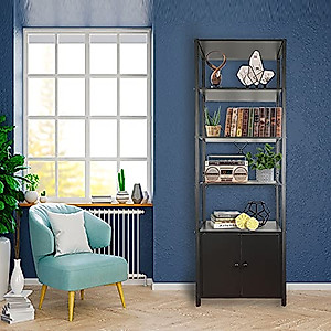 Jahof 5-Layer Industrial Bookshelf, Bookcase with 2 Doors, Standing Storage Cabinet for Living Room, Home Office, Bedroom, Washroom, Kitchen (5-Tier, Black)