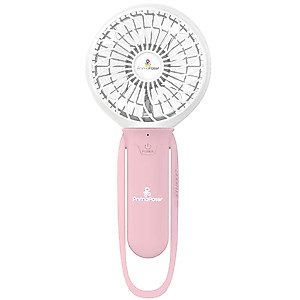 Primo Passi Handheld Fan USB Rechargeable Turbo Portable Stroller Fan, 3 in1 Multi Function Fan, Rechargeable, Led Light and Even Works as a Power Bank. Battery Operated Make up Fan (Pink)