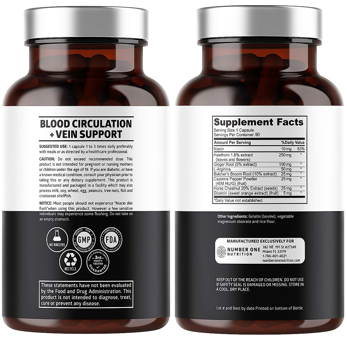 Number One Nutrition N1N Premium Blood Supplement [8 Powerful Herbs & Vitamins] All Natural Blood Flow Supplement with Hawthorn, Butchers Broom and Cayenne Pepper, 90 Caps