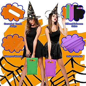 Gilprop 120 Pieces Plastic Halloween Bags Bulk Halloween Bags Black Orange Green and Purple Candy Bags with Handle for Halloween Party Supplies Decoration(Halloween)