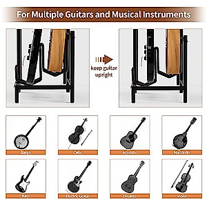 YAKANJ End Table with Guitar Stand,Record Player Stand,Vinyl Records Storage,2-Tier Guitar Stand for Acoustic, Electric Guitar,Bass,Turntable Stand Side Table for Music Room Studio Living Room-Black