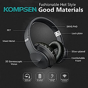 KOMPSEN Adult Noise Cancelling Headphones Wireless Bluetooth Headphones Foldable Over Ear Headphones with Microphone Deep Bass for Cellphone PC Class Game Office Home Travel-Black