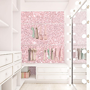 Qianglive Glitter Pink Contact Paper 17.3"×120" Self Adhesive Sparkly Pink Peel and Stick Wallpaper Bling Flash Wallpaper for Cabinet DIY Decoration