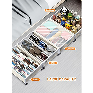 Fulpower Under Bed Storage, 2 Pack Under Bed Storage with Wheels, Large Under Bed Rolling Storage with Lid, Bedroom Storage Organizer for Clothes, Shoes,Toys, Books, Bedding, Blankets WHITE