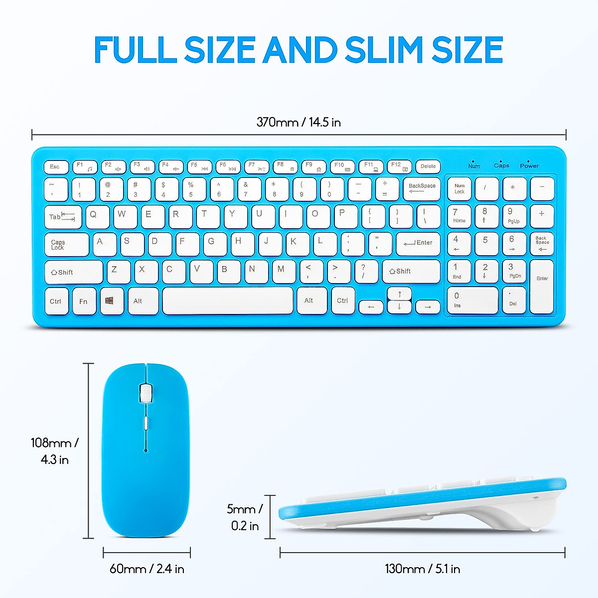 Wireless Keyboard and Mouse Combo, Compact Wireless Keyboard and Mouse Set 2.4G Ultra-Thin Sleek Design for Windows, Computer, Desktop, PC, Notebook, Laptop (Blue)