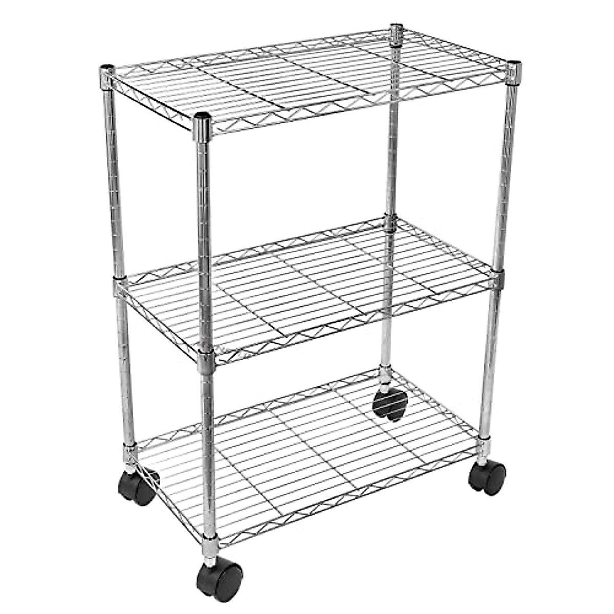 Simple Deluxe Heavy Duty 3-Shelf Shelving with Wheels, Adjustable Storage Units, Steel Organizer Wire Rack, 24.02”L x 13.78“W x 31.89”H, Chrome, HKSHLF23133003CPC