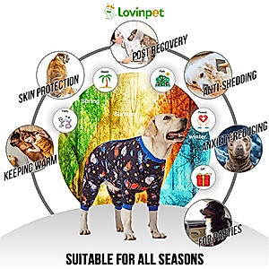 LovinPet Large Big Dog Pajamas - Anxiety Calming Dog Onesie, Undershirt for Dog Coats, Lightweight Stretchy 4 Legged Style Large Dog Jammies, Space Animals Black Print Pet Pjs,Black Large