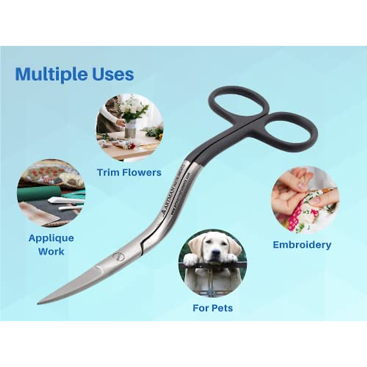 Bent Handle Curved Embroidery Scissors 6 Inch Curved Applique Scissors for Machine Embroidery & Fabric Stitches by Artman Instruments