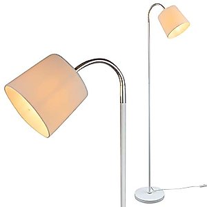 LIGHTACCENTS Adjustable White Floor Lamp with Chrome Adjustable Gooseneck Head Lamp and White Fabric Drum Lamp Shade - Flexible Reading Floor Lamp - (White)