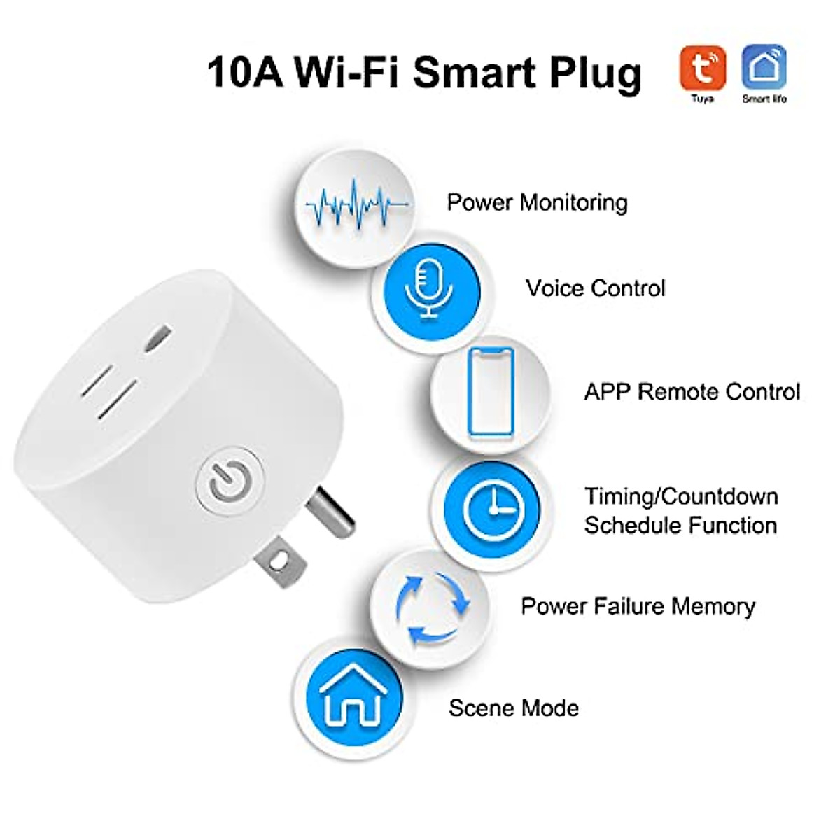 Sparkleiot Tuya WiFi Smart Plug Works with Alexa Google Assistant IFTTT for Voice Control Mini Smart Outlet Plug with Timer Function,No Hub Required,Only 2.4GHz Wi-Fi,FCC/Rohs Listed Socket(2 Pack)